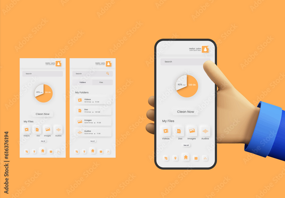 Mobile App UI, UX, GUI Screens for Cleaner and Data Management. Stock ...