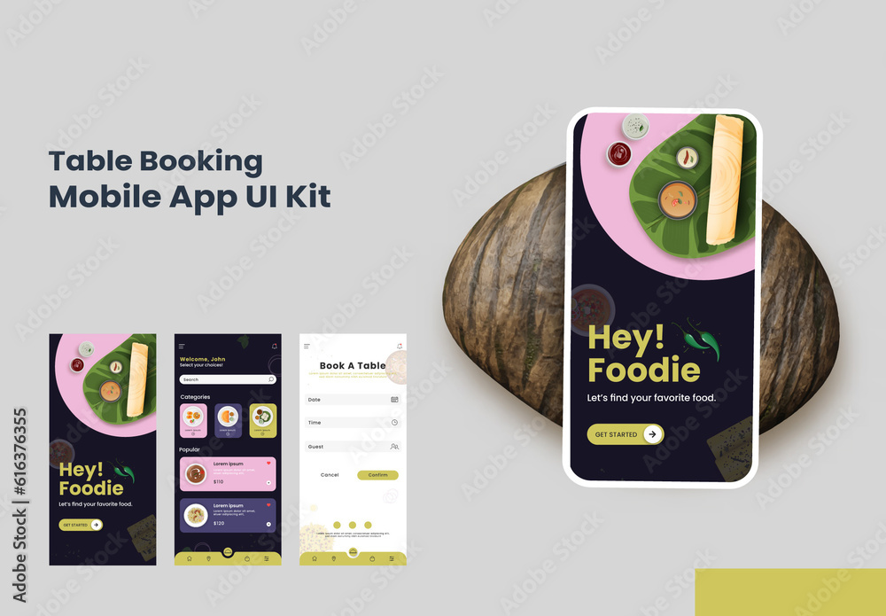 Restaurant Table Booking Mobile App UI, UX Screens with South Indian ...