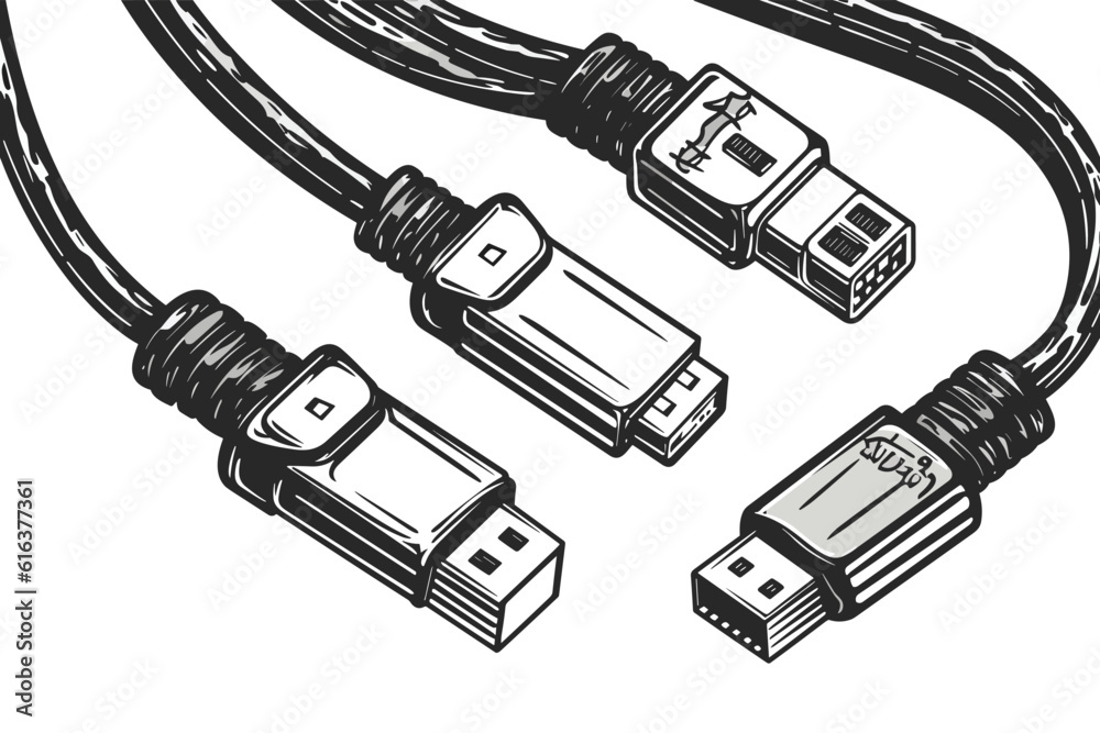 Computer network cable, usb flash drive, electric plug and cable ...