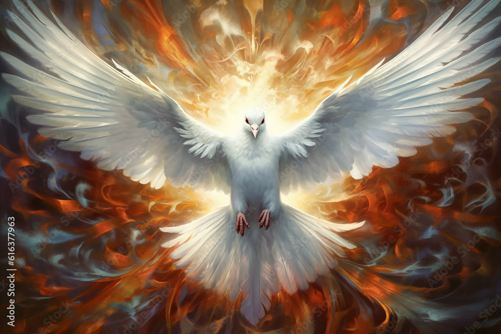 Graphic and biblical representation of the Holy Spirit in the form of a ...