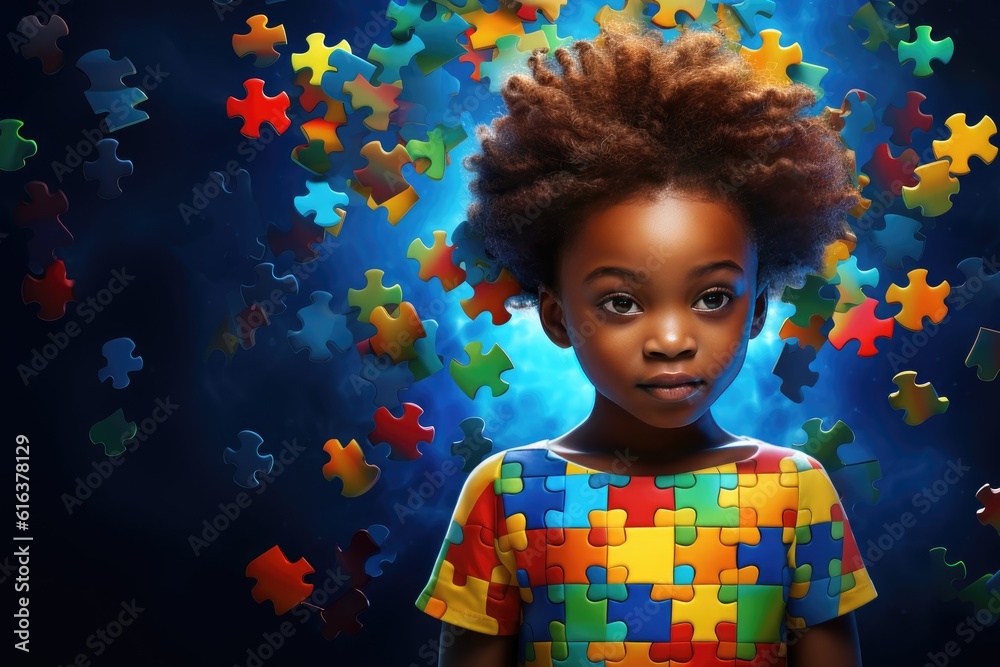 Fictional black girl child with a puzzle brain. Concept for Disability ...