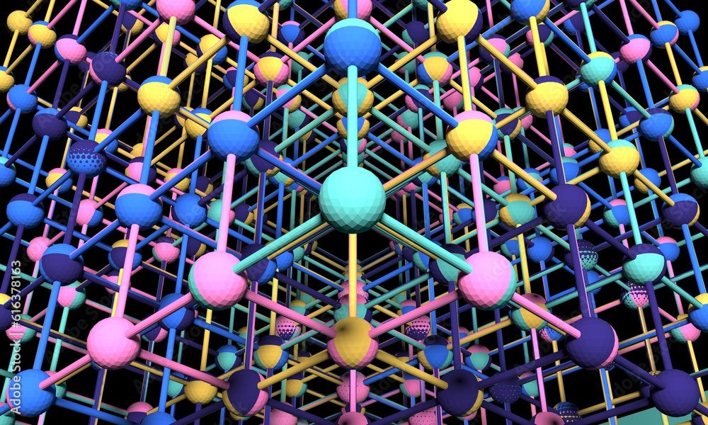 crystal lattice of conditional molecules and their bonds on a dark ...