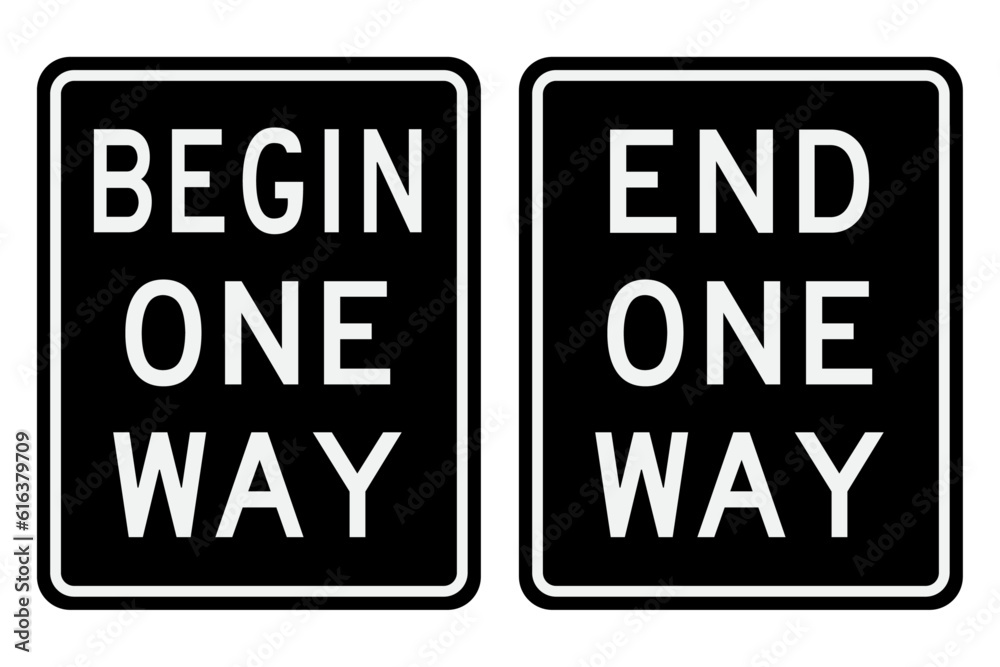 Begin One Way Signs. End One Way Signs. Vector and Illustrations. Stock ...
