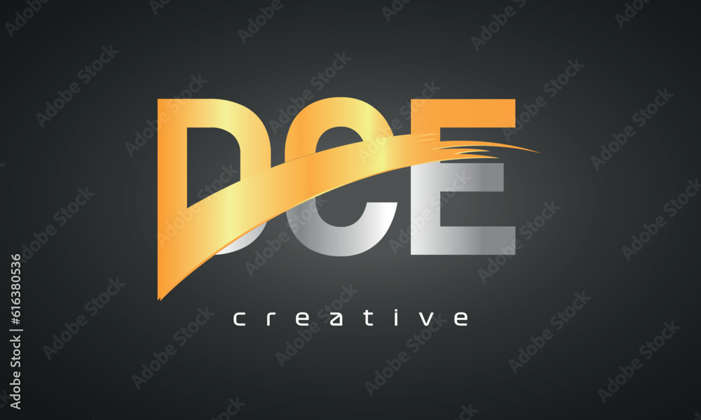 DCE Letters Logo Design with Creative Intersected and Cutted golden ...