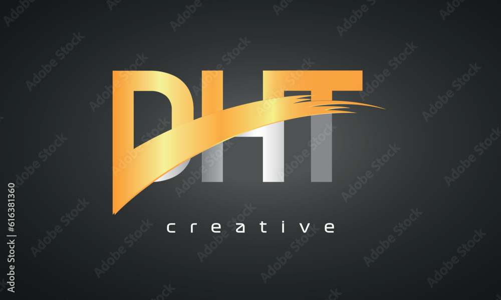 DHT Letters Logo Design with Creative Intersected and Cutted golden ...