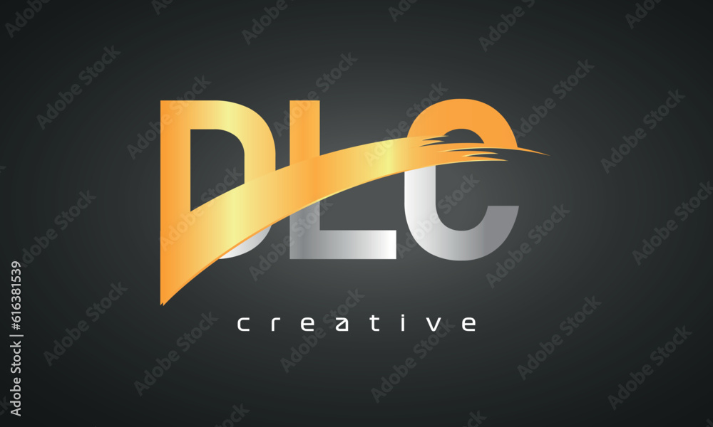 DLC Letters Logo Design with Creative Intersected and Cutted golden ...