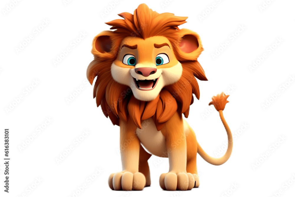 3D Cartoon Character: Brave Lion with Majestic Mane on Transparent ...