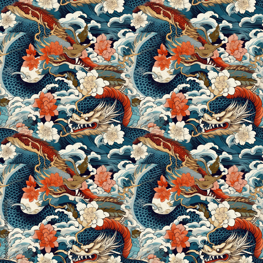 Traditional dragon japanese yakuza style seamless pattern. Generative ...