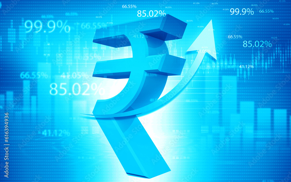 Indian rupee symbol with arrow graph on financial chart background. 3d ...