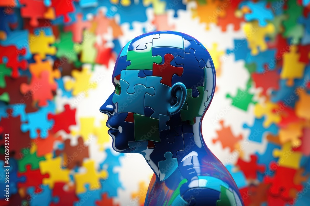 Fictional adult with a puzzle brain. Concept for neurodiversity ...