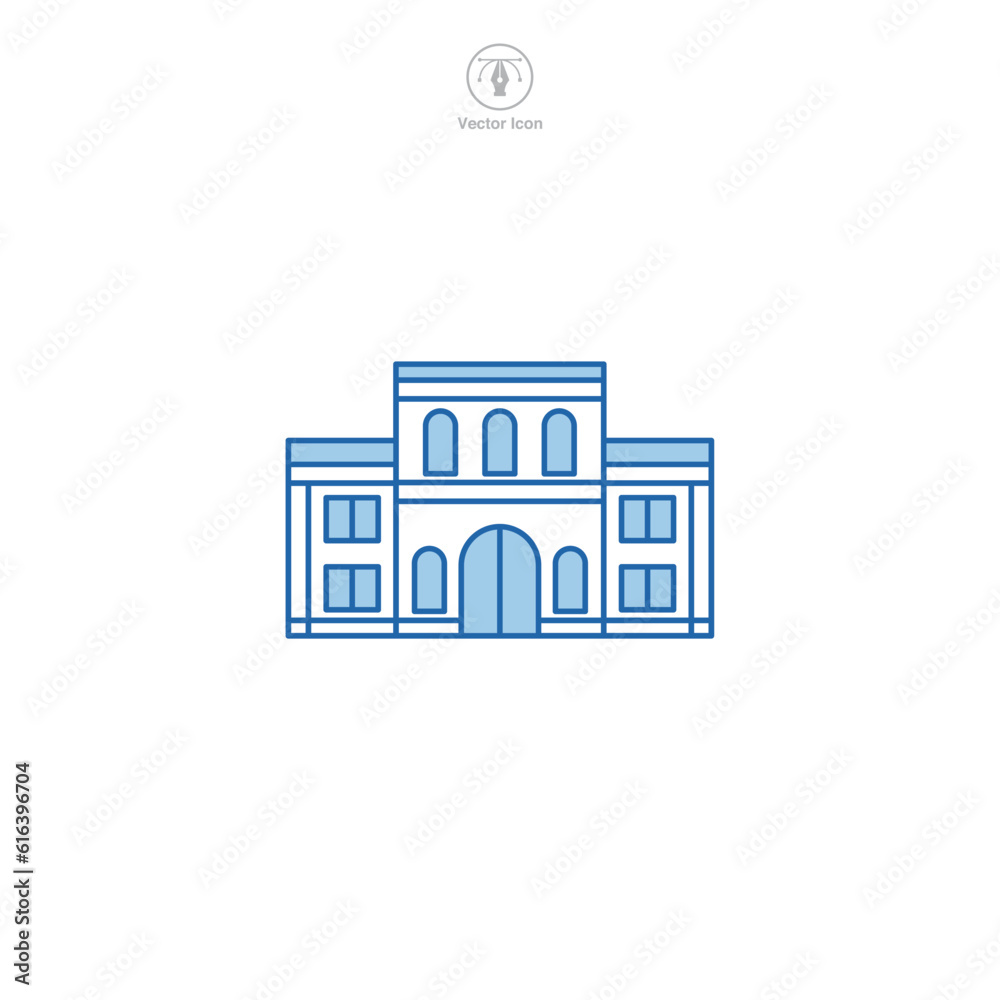 School icon vector portrays a stylized educational institution ...