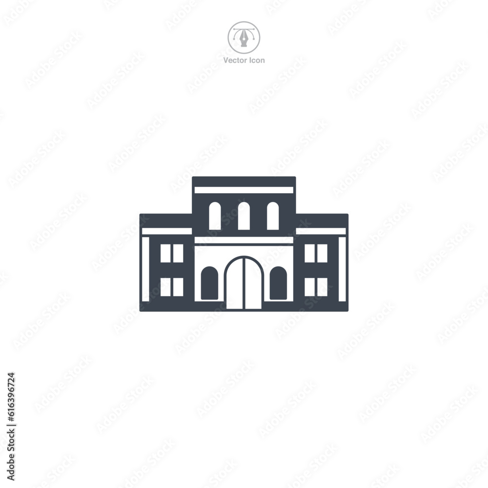 School icon vector portrays a stylized educational institution ...