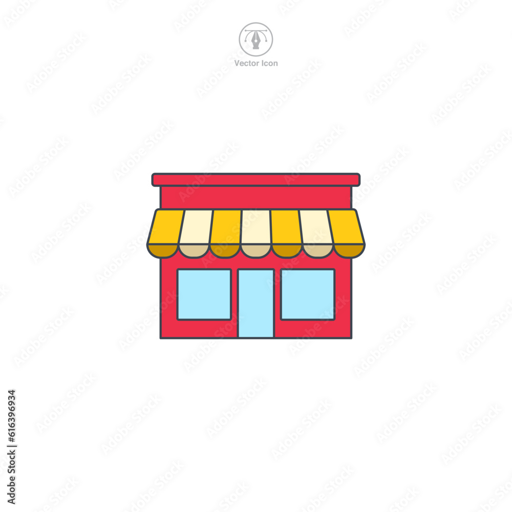 Store icon vector portrays a stylized retail outlet, signifying ...