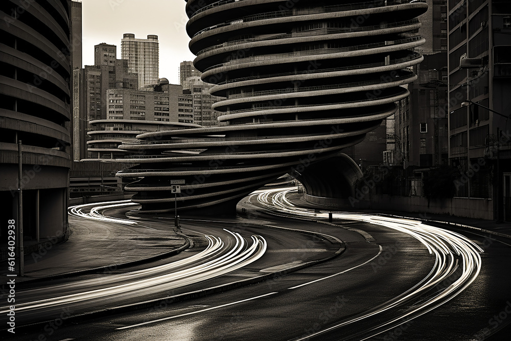 City Roads with Whiplash Curves. Generative AI. A digital rendering of ...