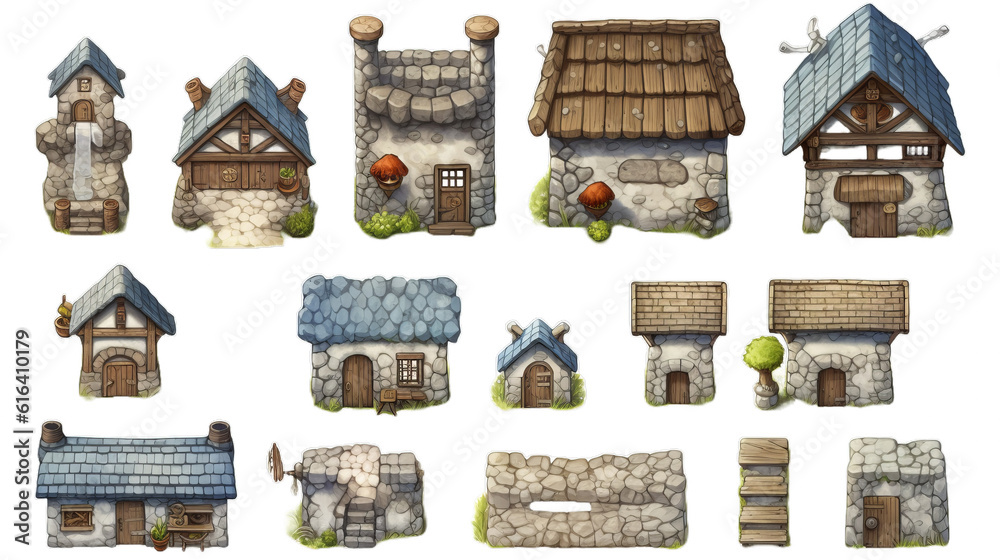 Village buildings 2d rpg style view on transparent background (PNG ...