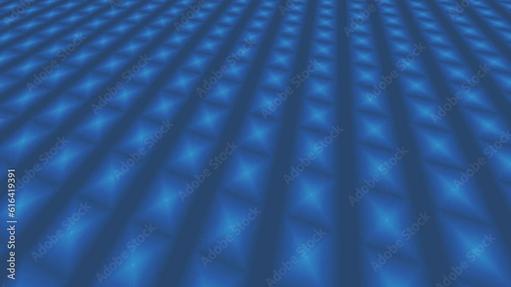 Animated abstract blue background 3d illusion with pulsating square shapes glowing blurry in ...