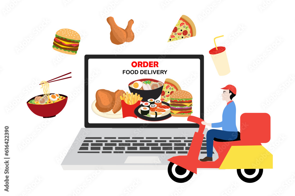 Food delivery ordering concept food picture in laptop screen and ...