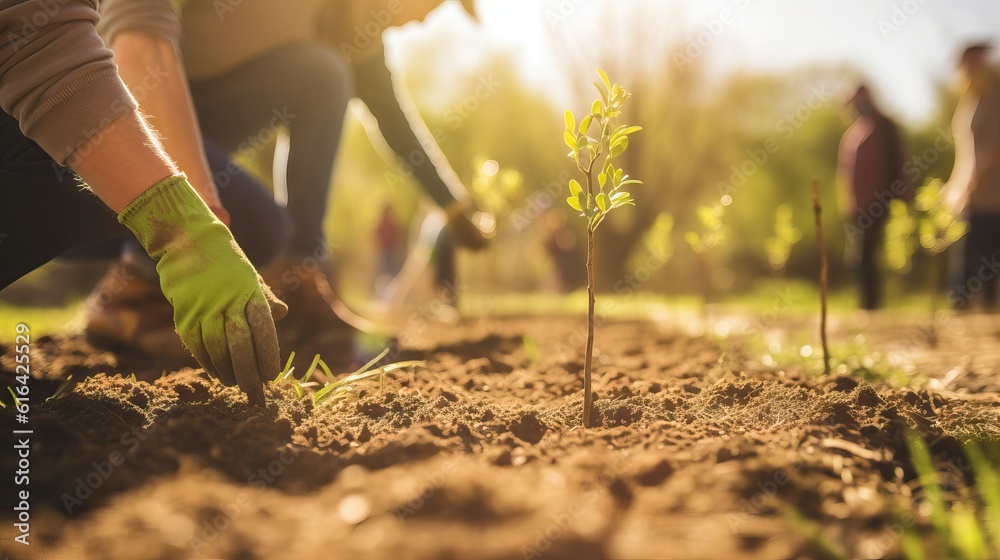Close up of farmers hands planting seedling in pot. Planting vegetables ...