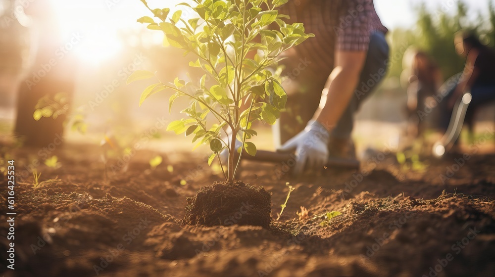 Close up of farmers hands planting seedling in pot. Planting vegetables ...