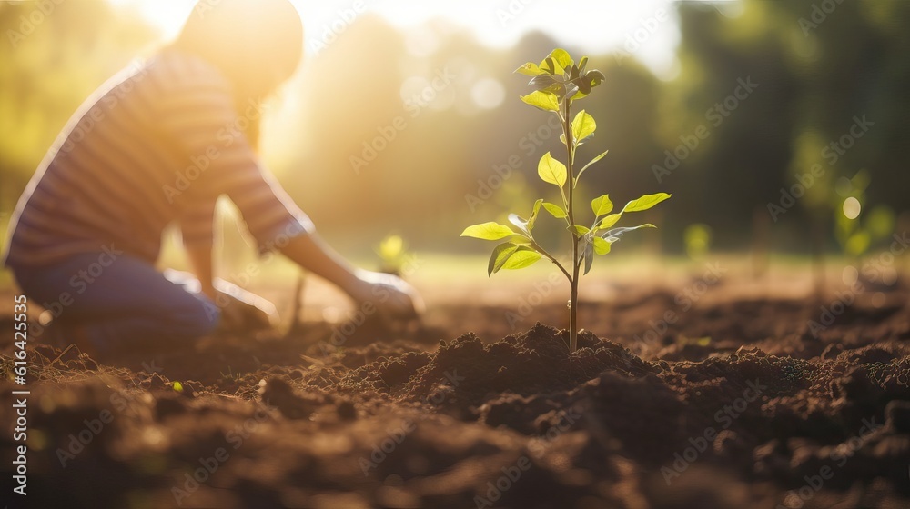 Close up of farmers hands planting seedling in pot. Planting vegetables ...