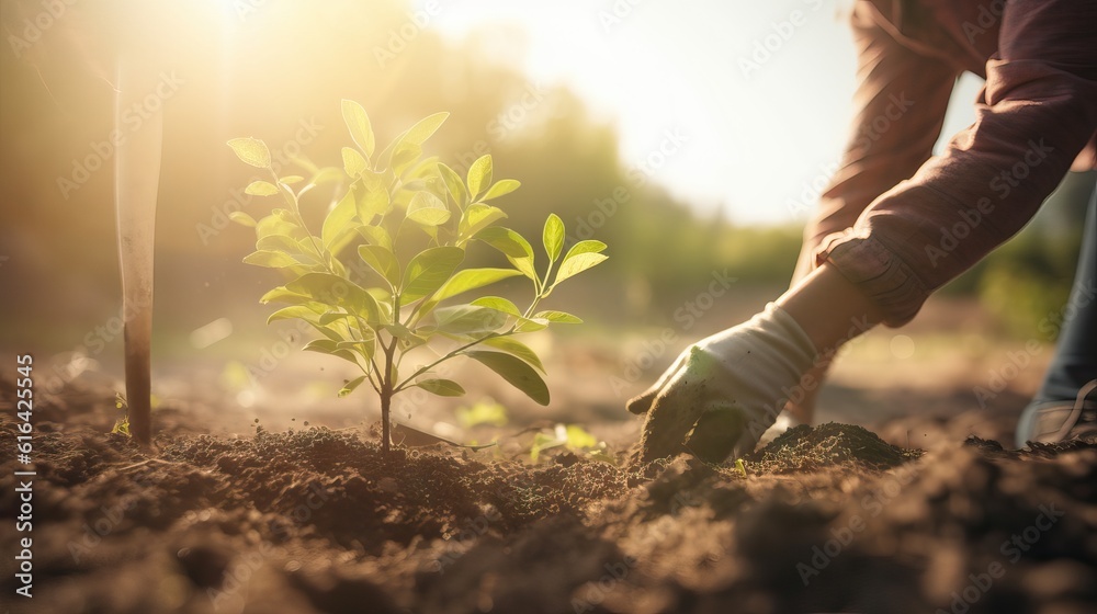 Close up of farmers hands planting seedling in pot. Planting vegetables ...