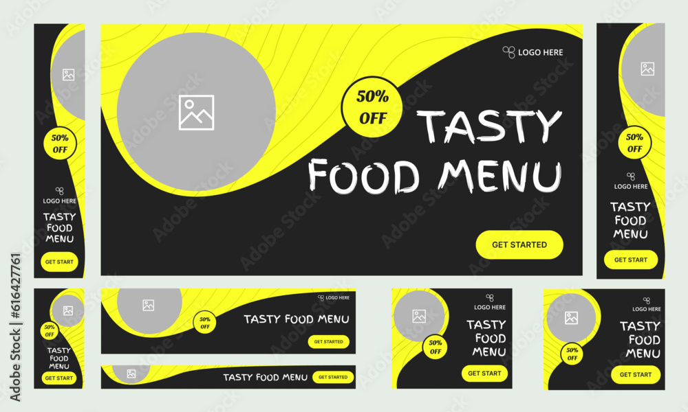 Set of tasty food banner template design for social media posts ...