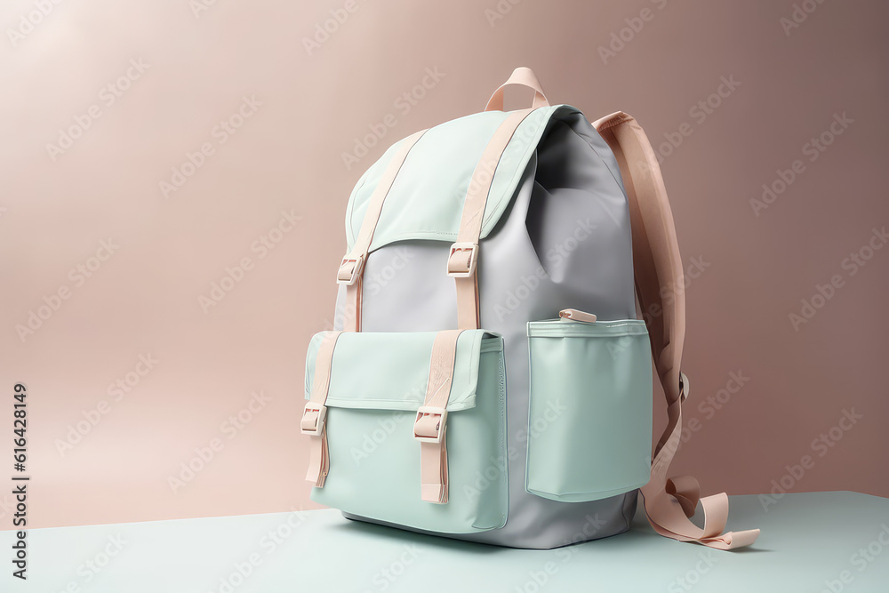 Female backpack on studio background with text space. Banner template ...