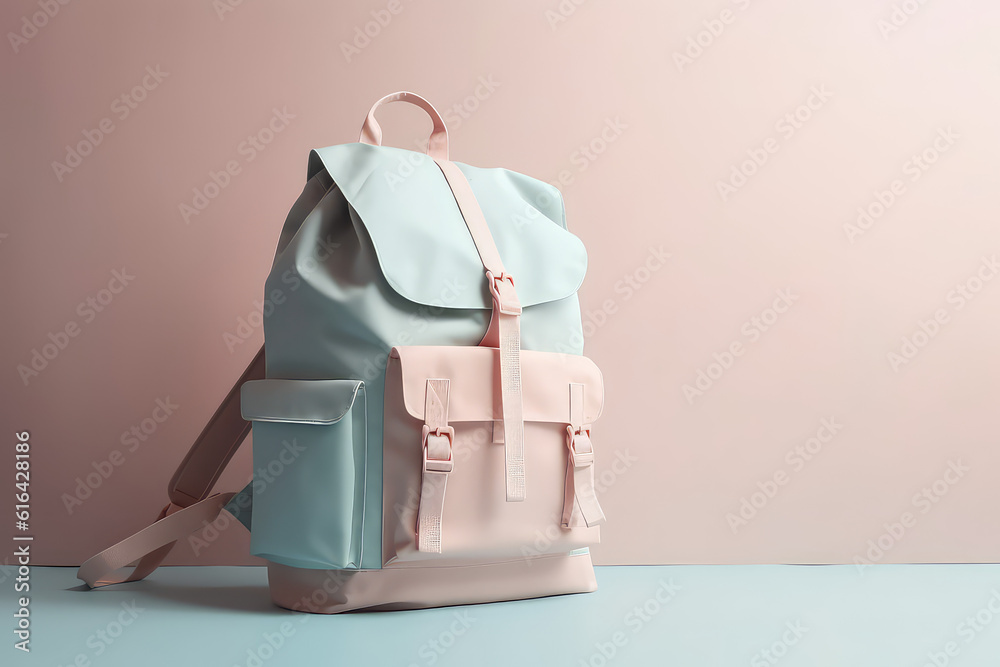 Classic backpack on studio light color background with copy space ...