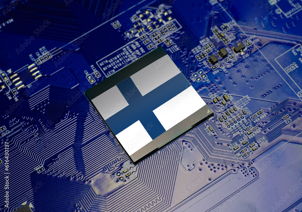 Flag of Finland on CPU operating chipset computer electronic circuit ...