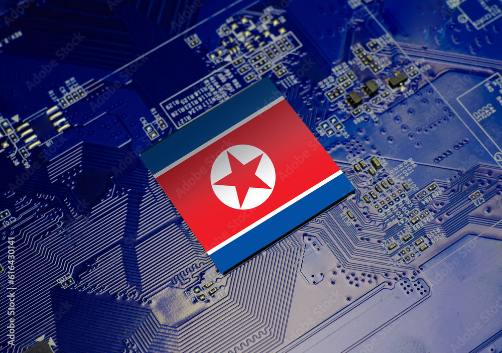 Flag of North Korea on CPU operating chipset computer electronic ...