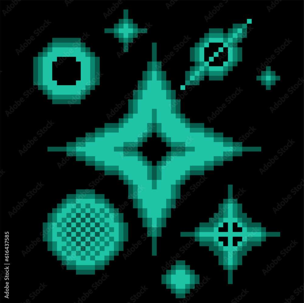 Multiple Style of Blinking Star, Pixel Art Style Template Stock Vector ...