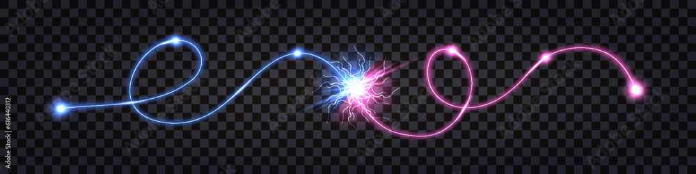 Electric discharge collision,wavy swirl cable, blue vs pink shock ...