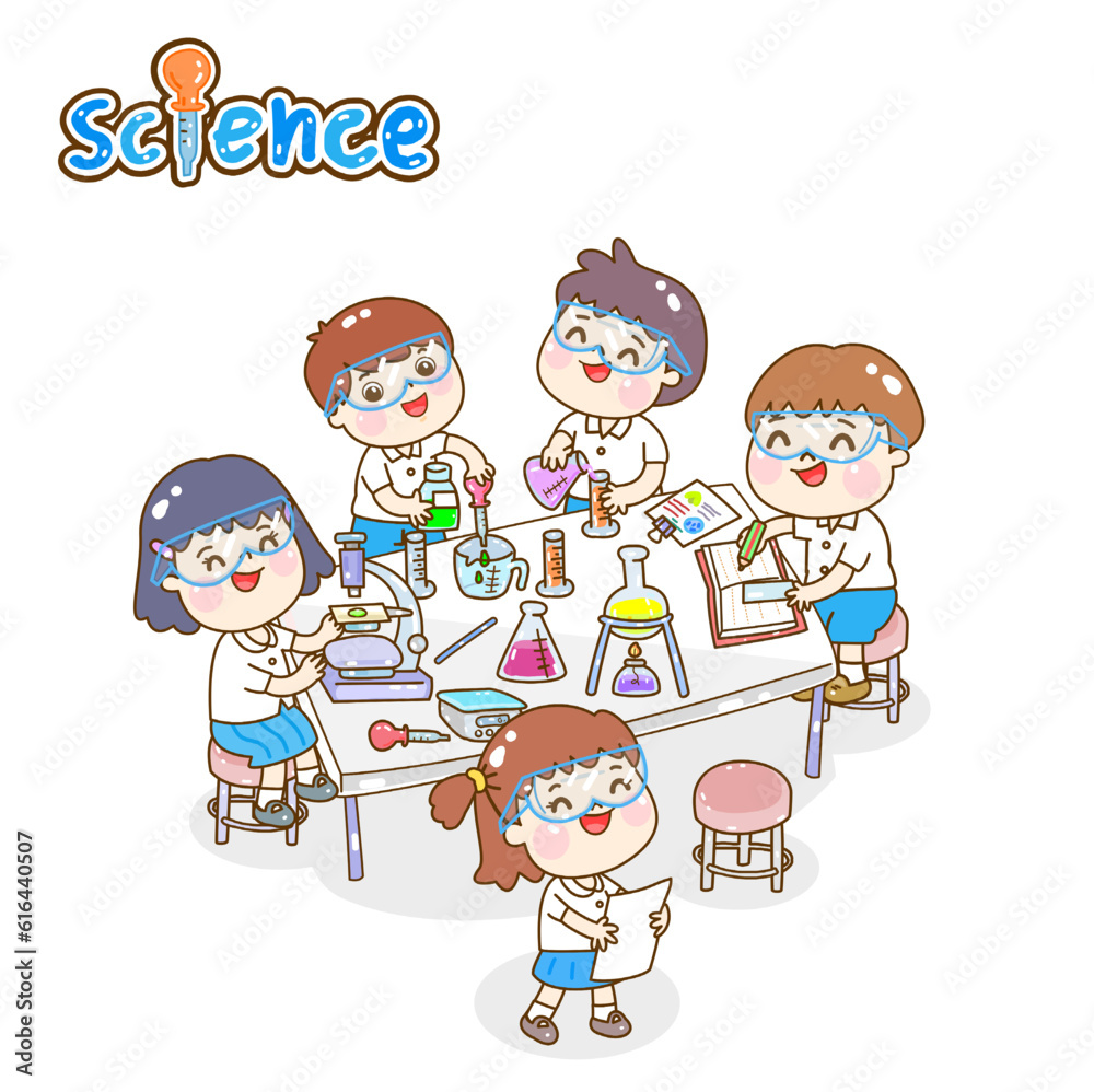Cartoon kids learning science classroom. vector de Stock | Adobe Stock