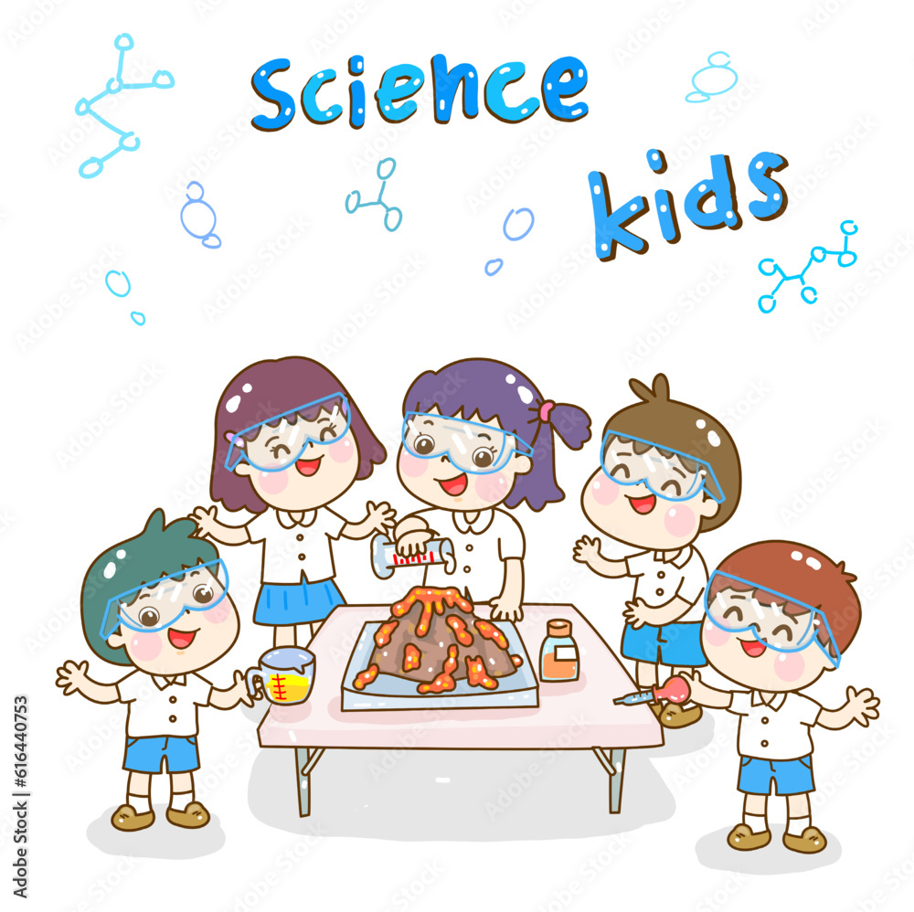 Cartoon kids learning science classroom. Stock Vector | Adobe Stock