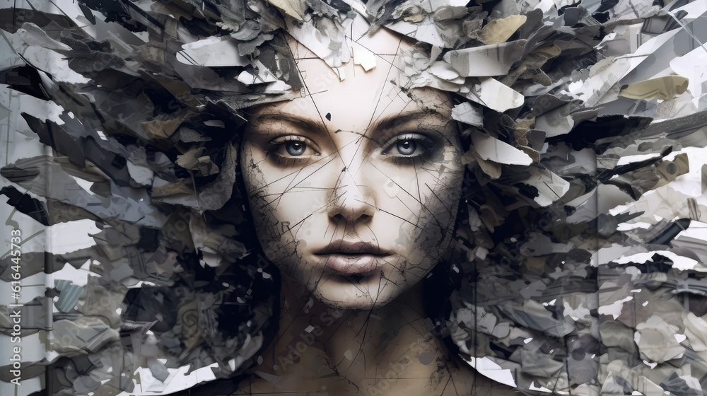 Artistic abstract, where a woman's face is transformed into a ...