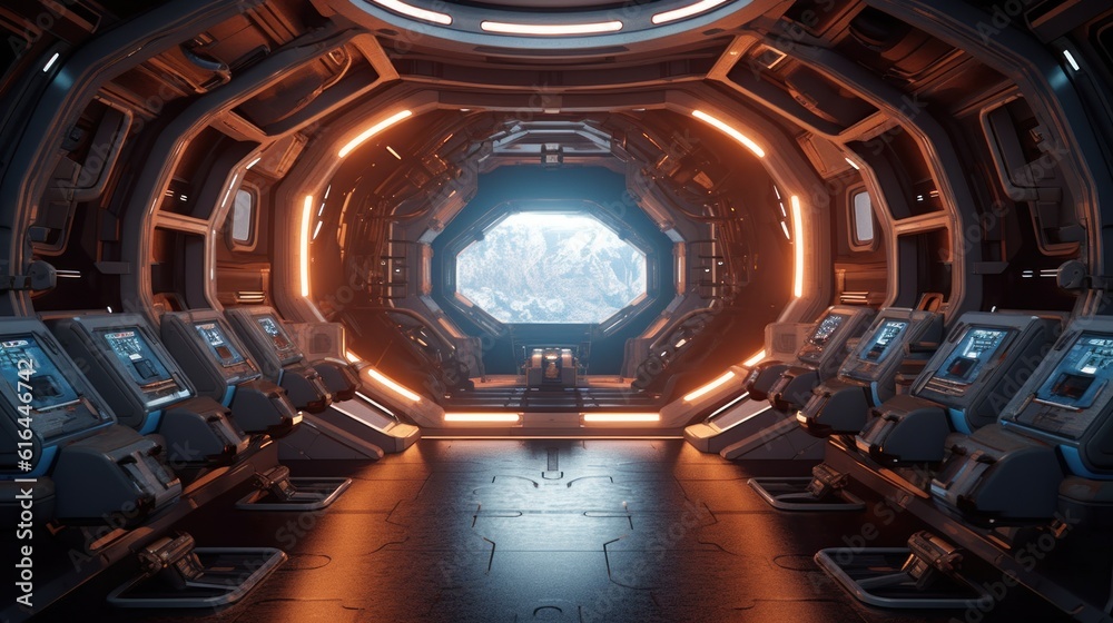 A scene in a VR game where a user is in a spaceship. It shows the ...