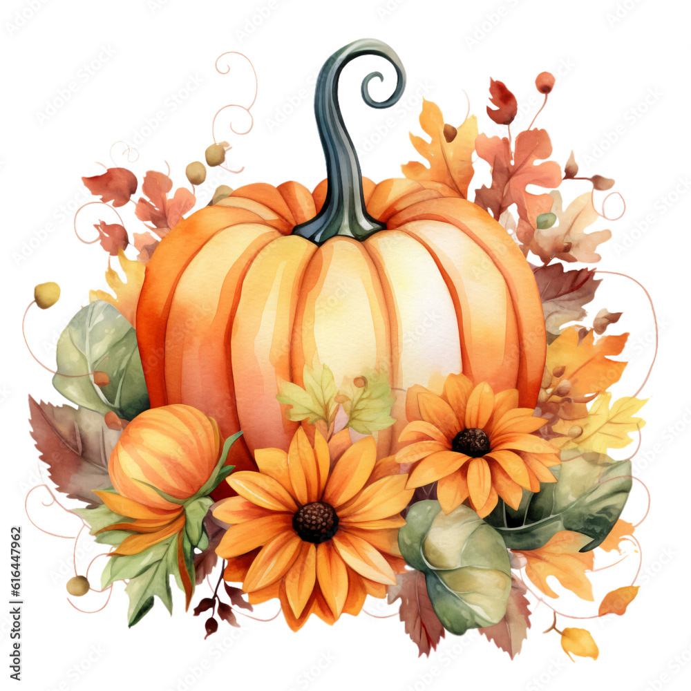 Fall Autumn Watercolor Pumpkin Clip Art, Fall Autumn Watercolor ...