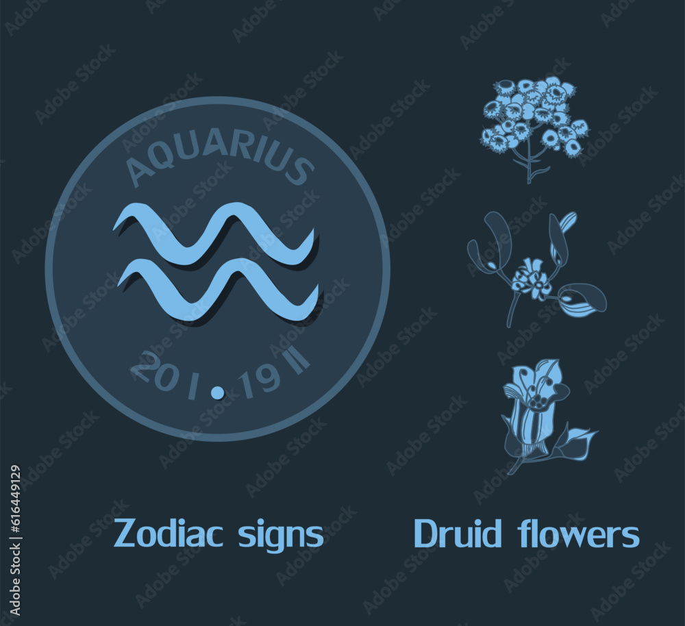 Zodiac sign Aquarius from January 20 to February 19. Horoscope logo on ...