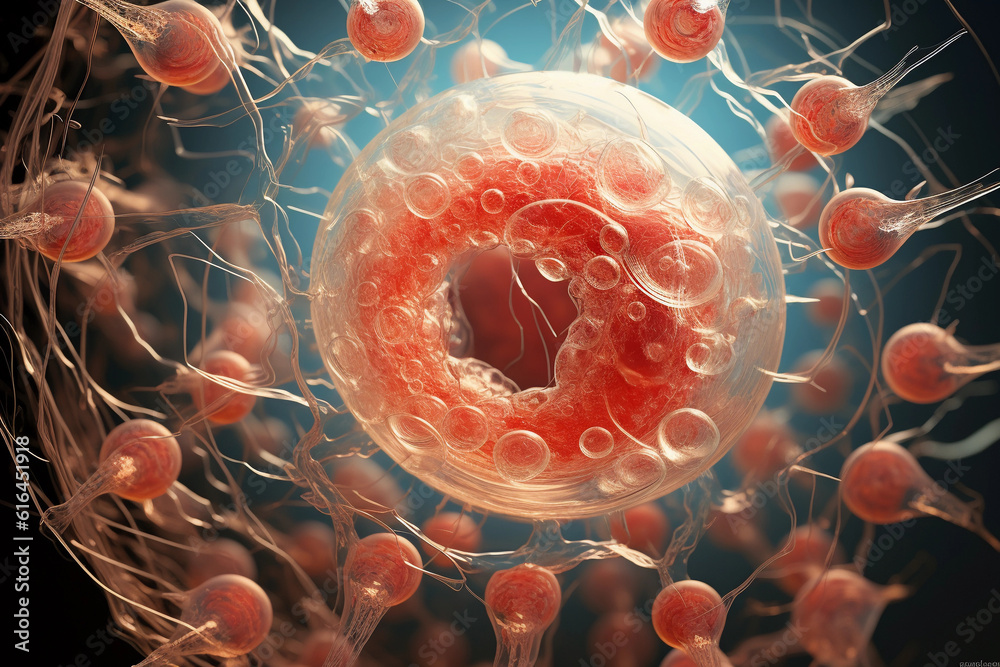Beautiful stem cell generated with AI, 3D rendering ,microscope ...