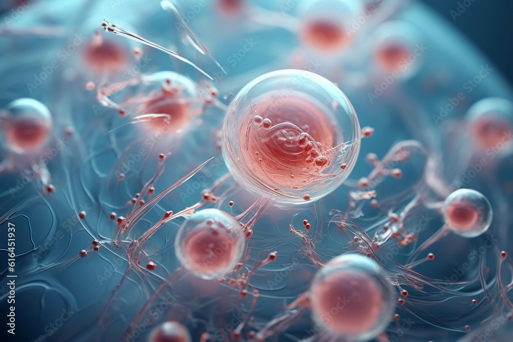 Beautiful stem cell generated with AI, 3D rendering ,microscope ...