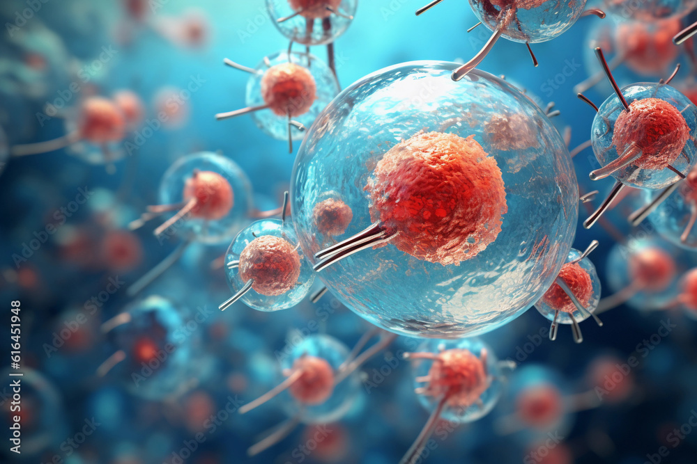 Beautiful stem cell generated with AI, 3D rendering ,microscope ...