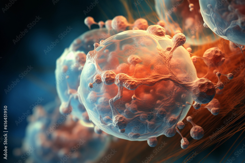 Beautiful stem cell generated with AI, 3D rendering ,microscope ...
