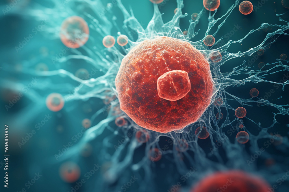 Beautiful stem cell generated with AI, 3D rendering ,microscope ...