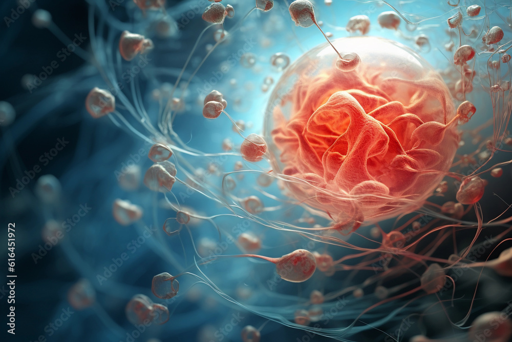 Beautiful stem cell generated with AI, 3D rendering ,microscope ...