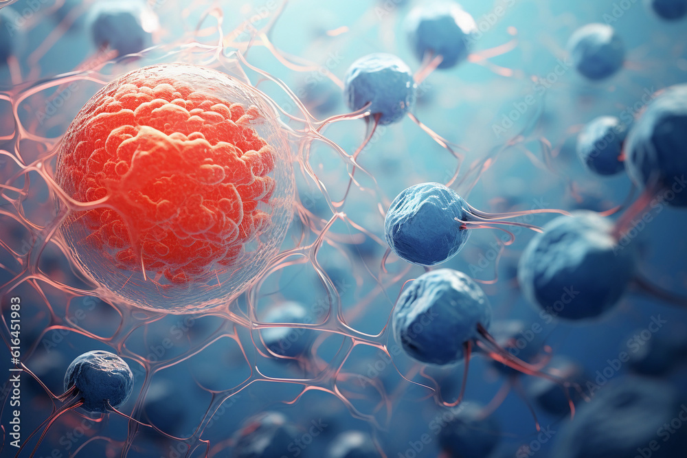 Beautiful stem cell generated with AI, 3D rendering ,microscope ...