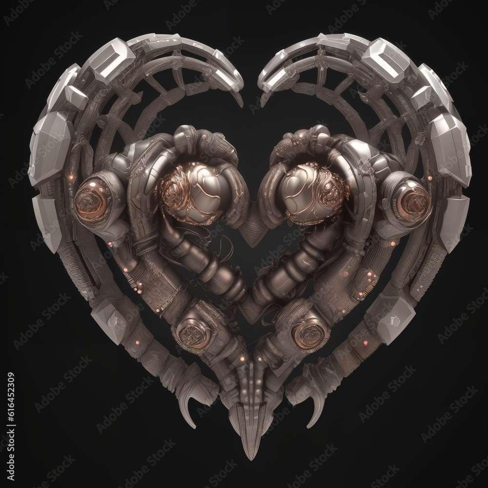 Heart shaped object made of metal. Complex design. Generative AI. Stock ...