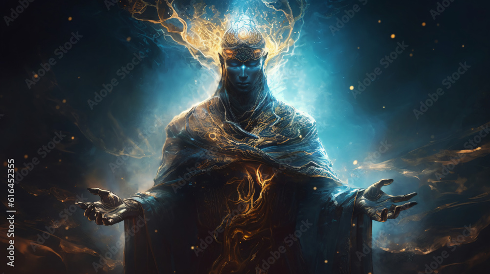 Embracing the Universe: A God-Like Humanoid with Open Hands in an ...