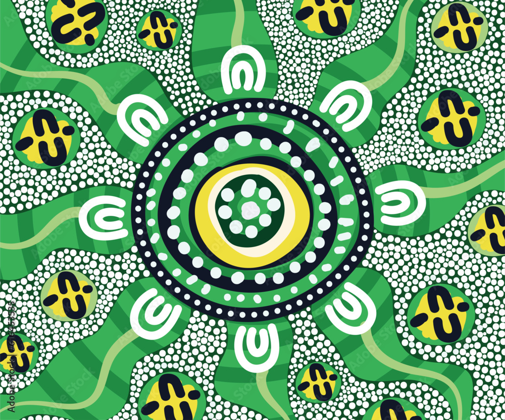 Green aboriginal-inspired dot design vector painting Stock Vector ...