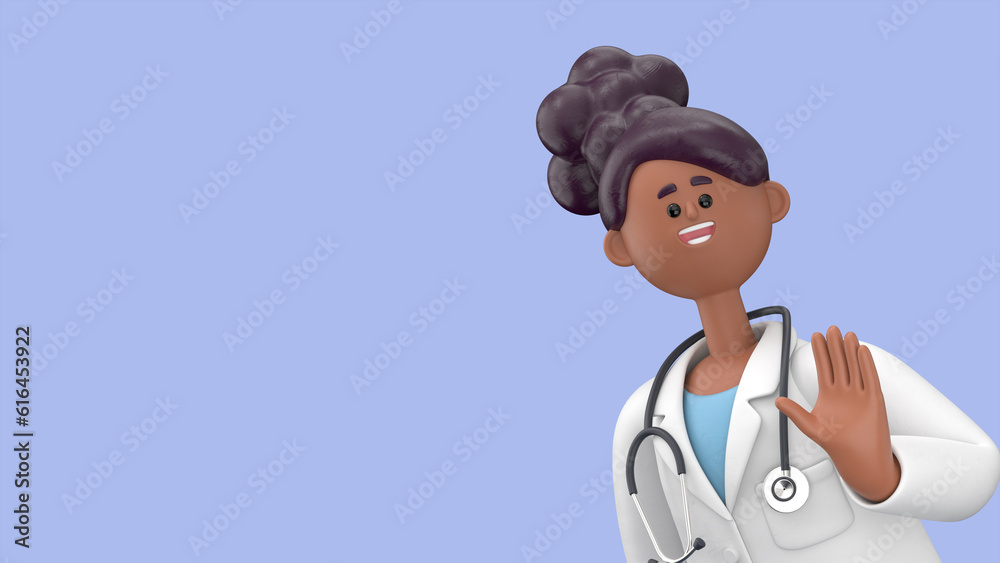 3D illustration of Female Doctor Juliet saying hello.Medical ...