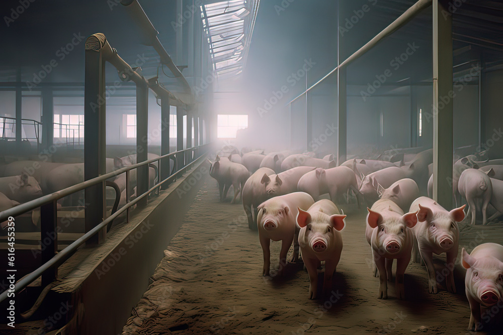 Cute little pigs in the pig farm. AI technology generated image Stock ...